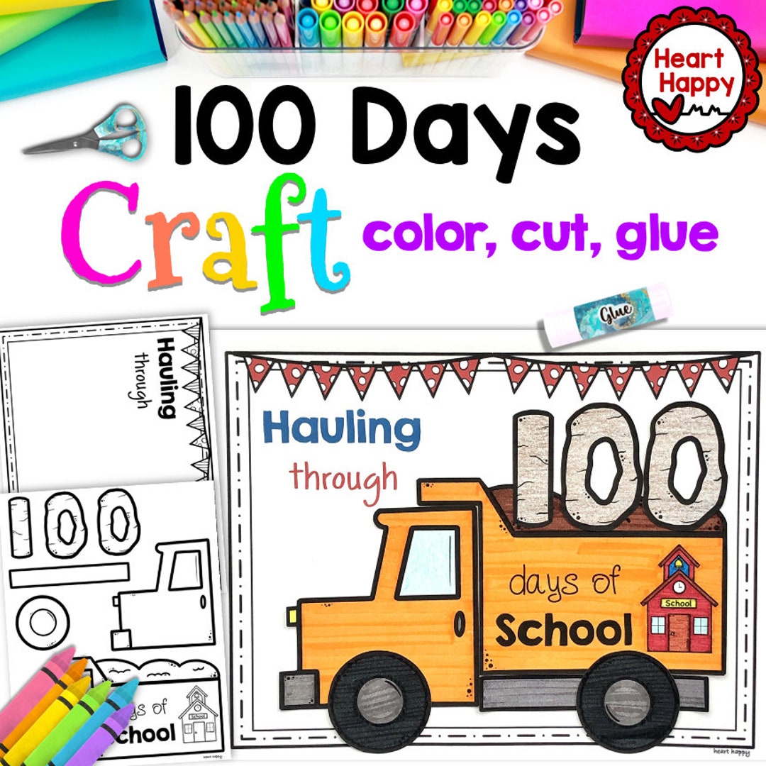 Kids Printable 100 Days of School Craft Template, Truck Craft ...