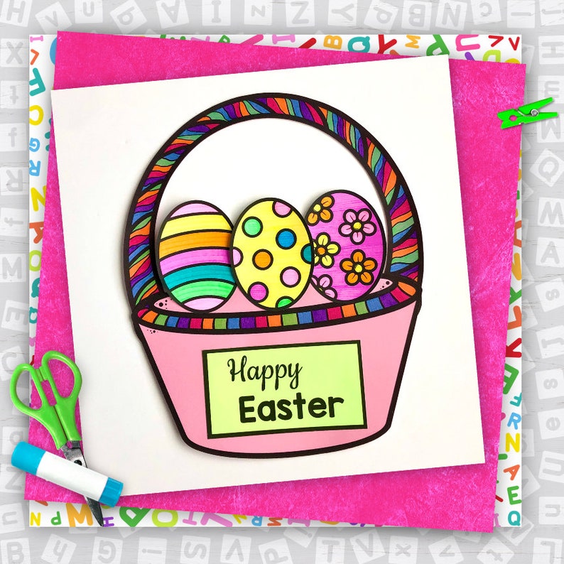 Easter Basket Kids Printable Craft Template, Spring Craft, Easter Craft ...