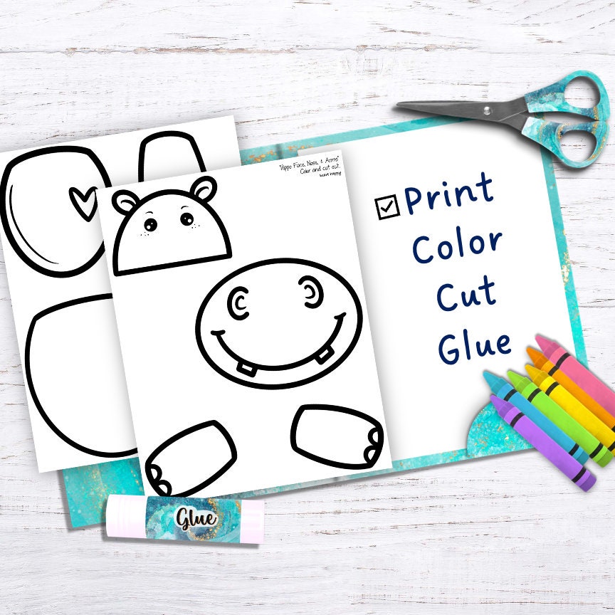 Hippo Kids Printable Craft Template, Zoo Animals Craft, Paper Crafts ...