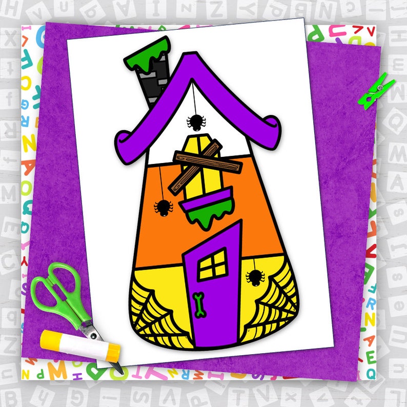 Haunted House, Candy Corn Kids Printable Craft Template, Halloween ...