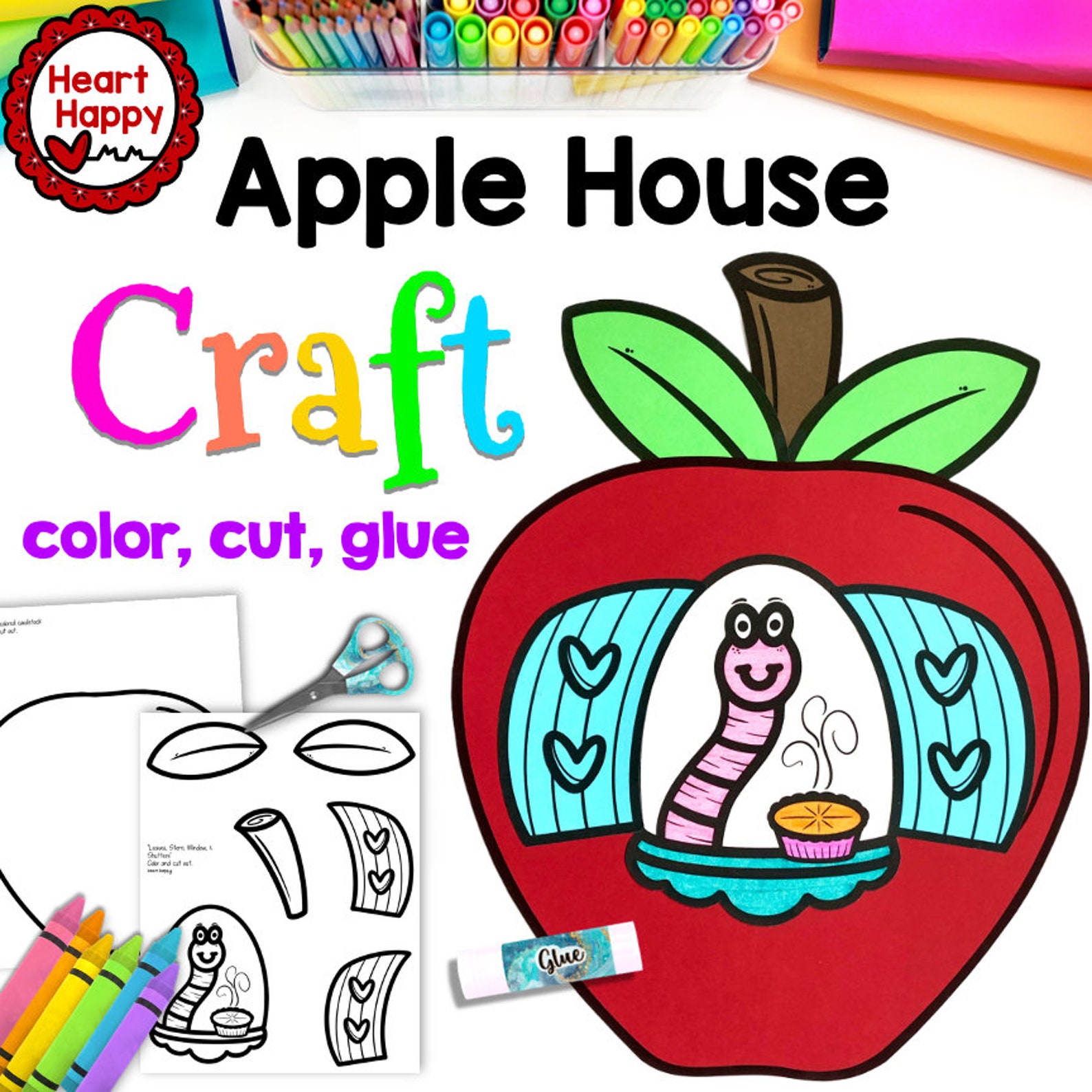 Apple Craft, Kids Printable Craft Template, Back to School, Fall Craft ...