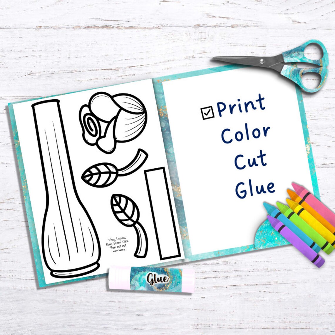 Rose Craft, Kids Printable Craft Template, Flower Craft, State Symbols ...