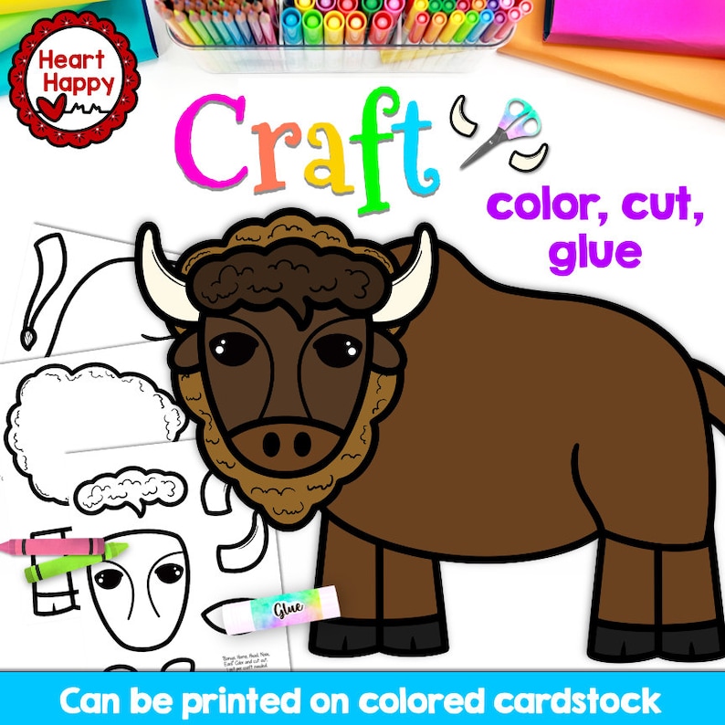 Bison Craft, Buffalo Craft, Kids Printable Craft Template, Animal Craft ...