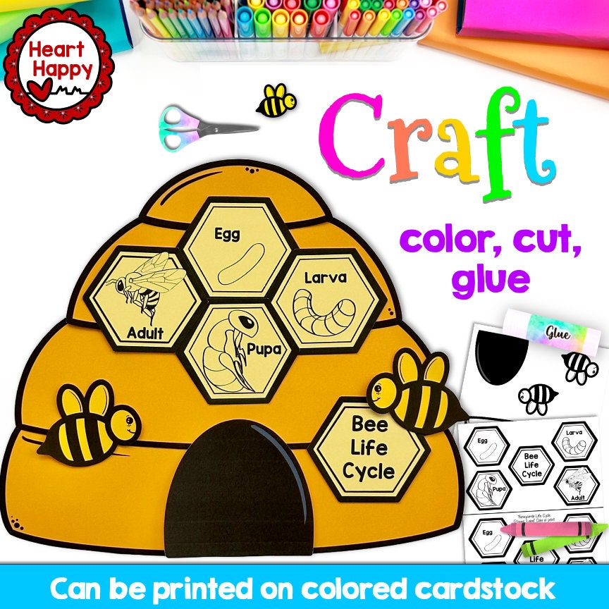 Bee Life Cycle, Kids Printable Craft Template, Insect Craft, Spring ...