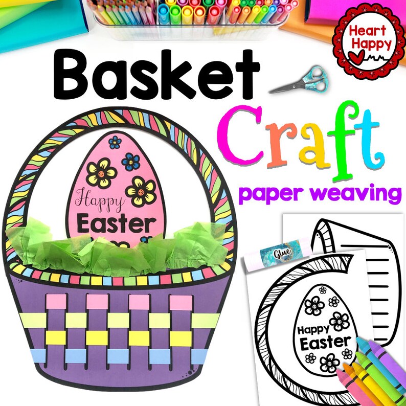 Easter Basket Weaving Craft, Kids Printable Craft Template, Spring ...