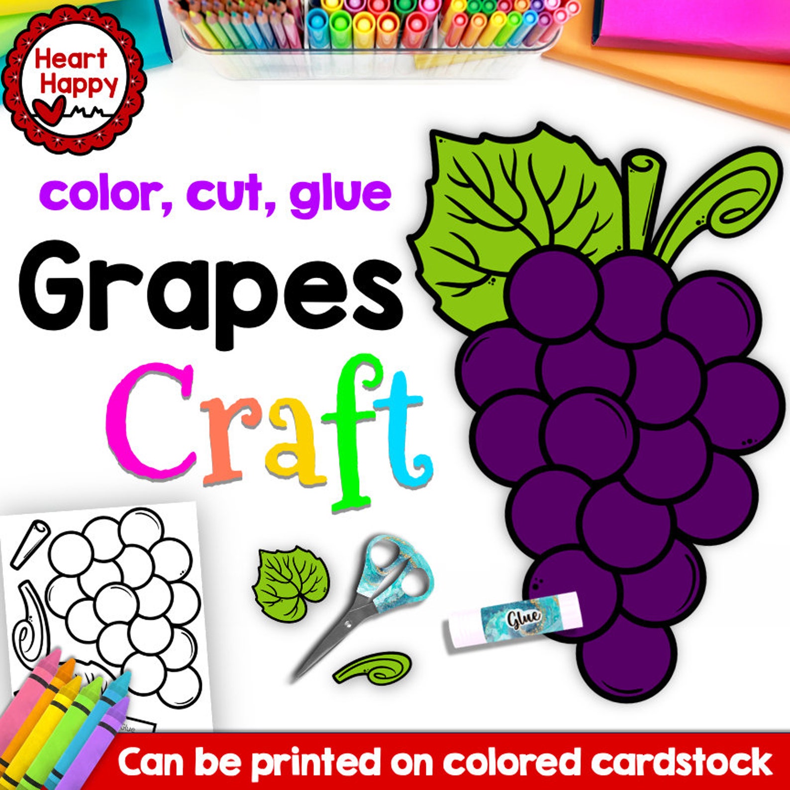 Grapes Craft, Kids Printable Craft Template, Fruit Craft, North ...