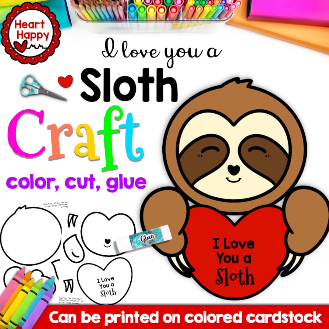 Valentine's Sloth Kids Printable Craft Template, Mother's Day Craft ...