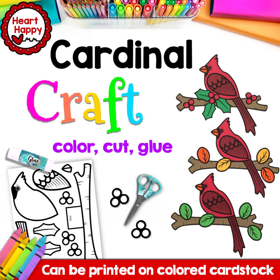 Cardinal Bird Craft, Kids Printable Craft Template, Winter Craft, State ...