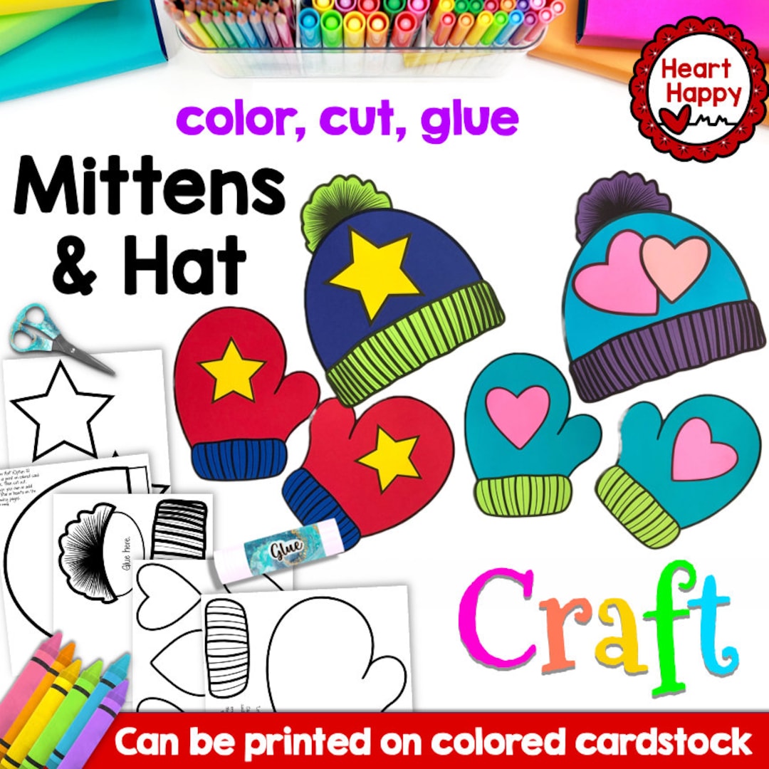 Winter Hat & Mittens Kids Printable Craft Template, Winter Craft, Paper ...