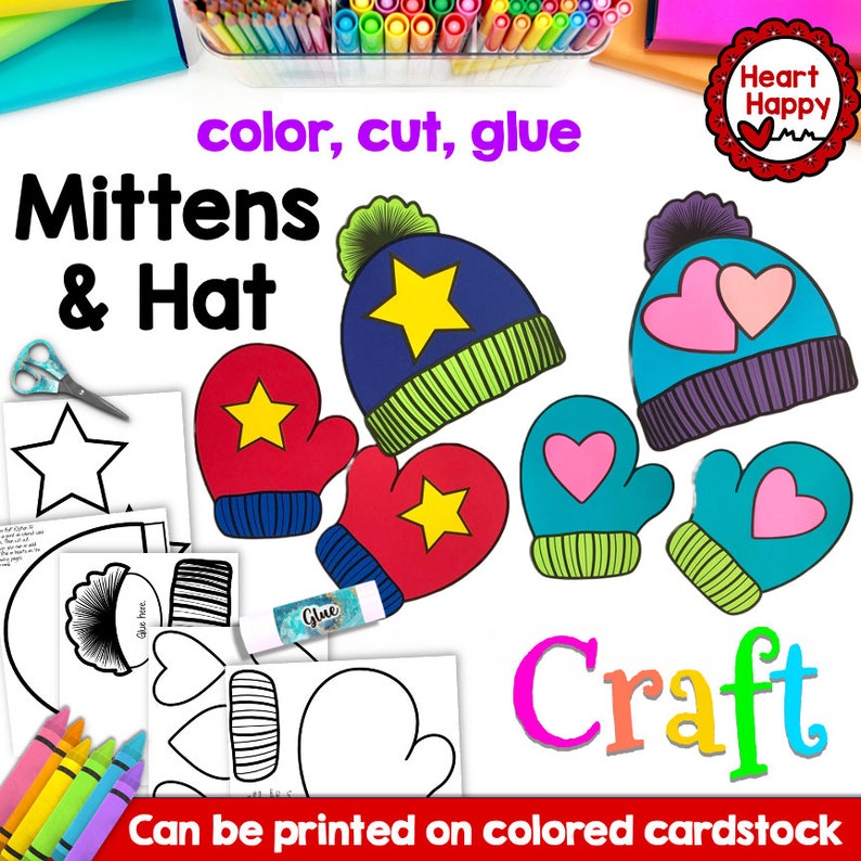 Winter Hat & Mittens Kids Printable Craft Template, Winter Craft, Paper ...