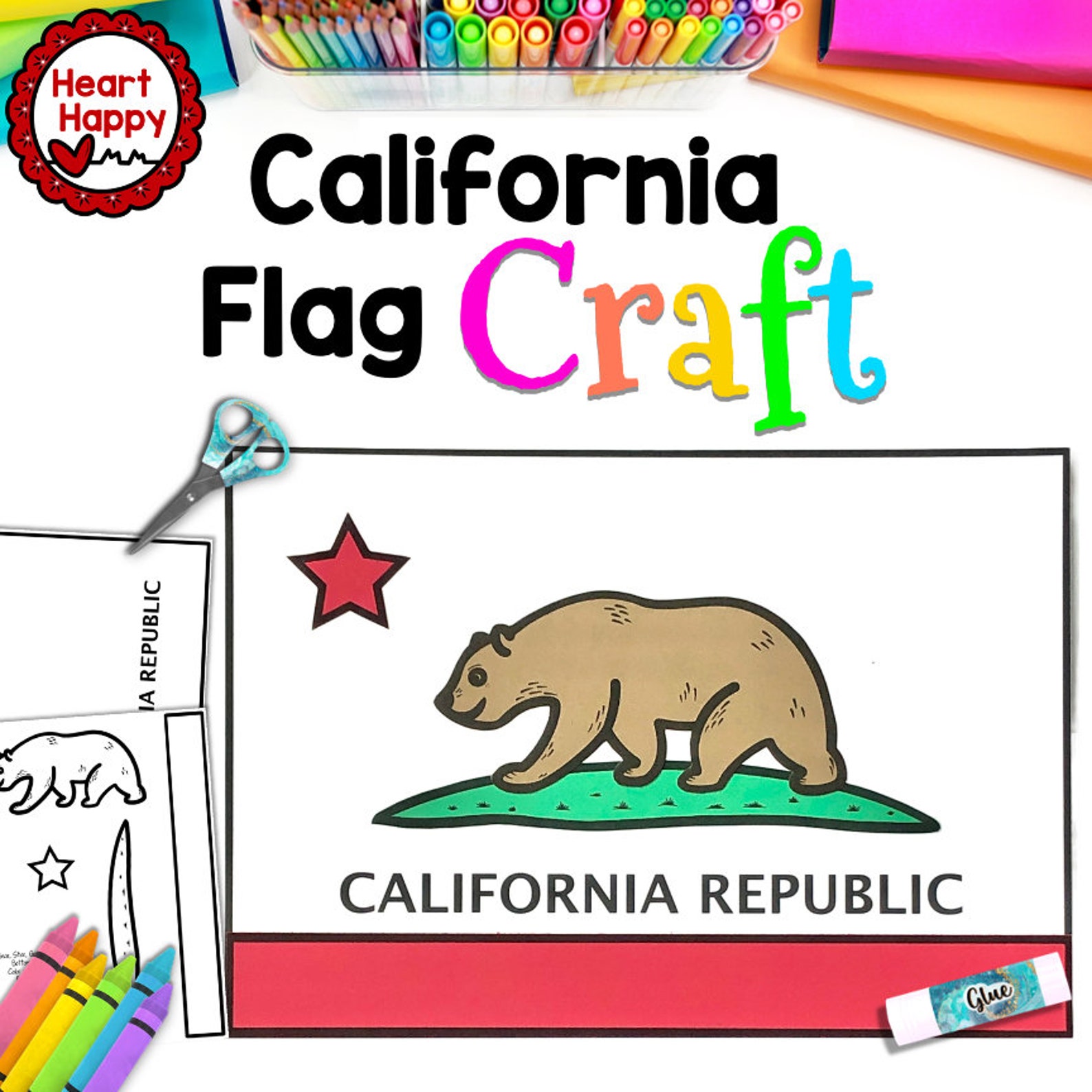California Flag Craft, Kids Printable Craft Template, California State ...