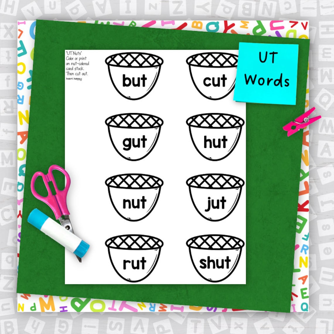 UT Nut Hut, Short U Craft, UT Word Family Craft,printable Kids Craft ...