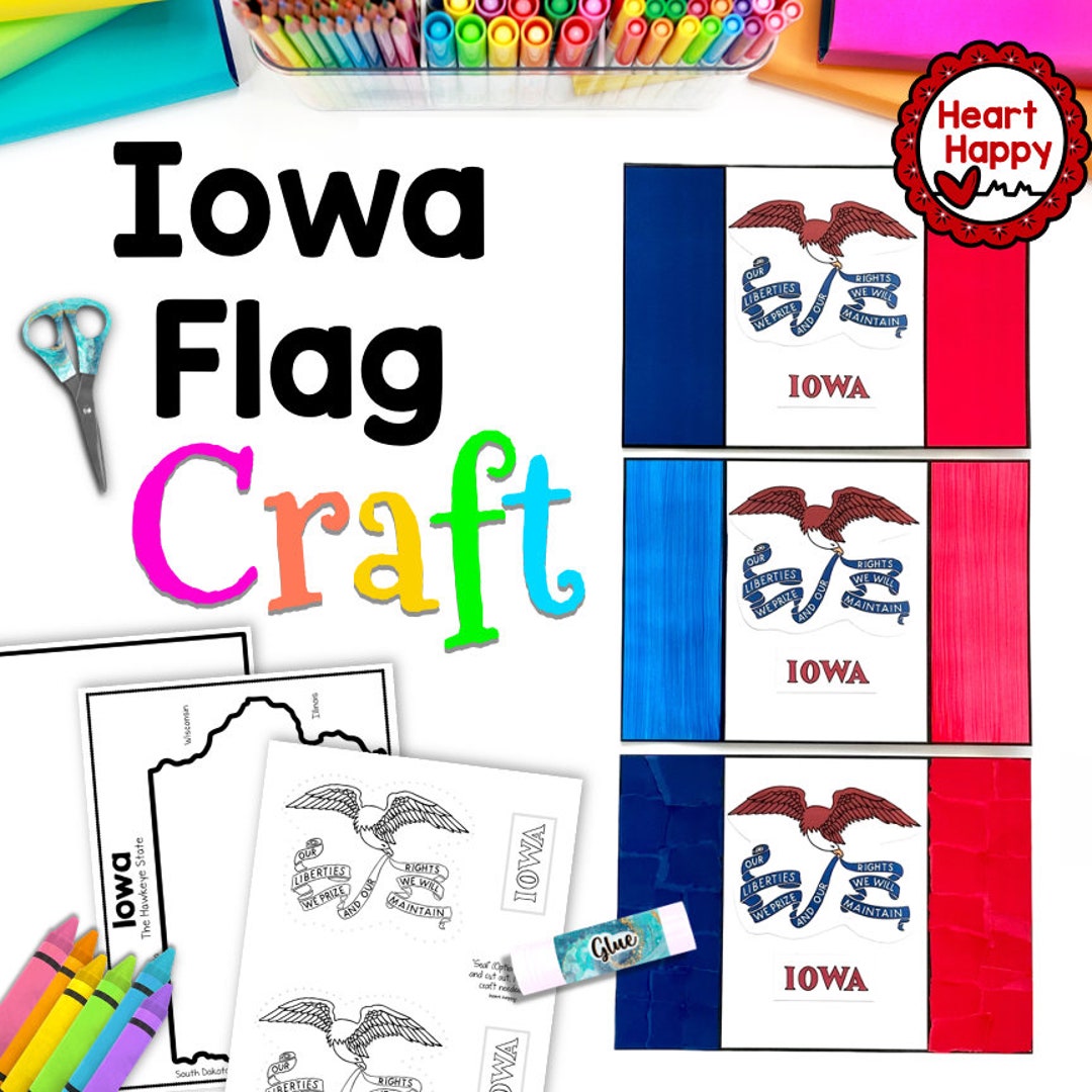 Iowa Flag Craft, Kids Printable Craft Template, Iowa State Symbols, 50 ...