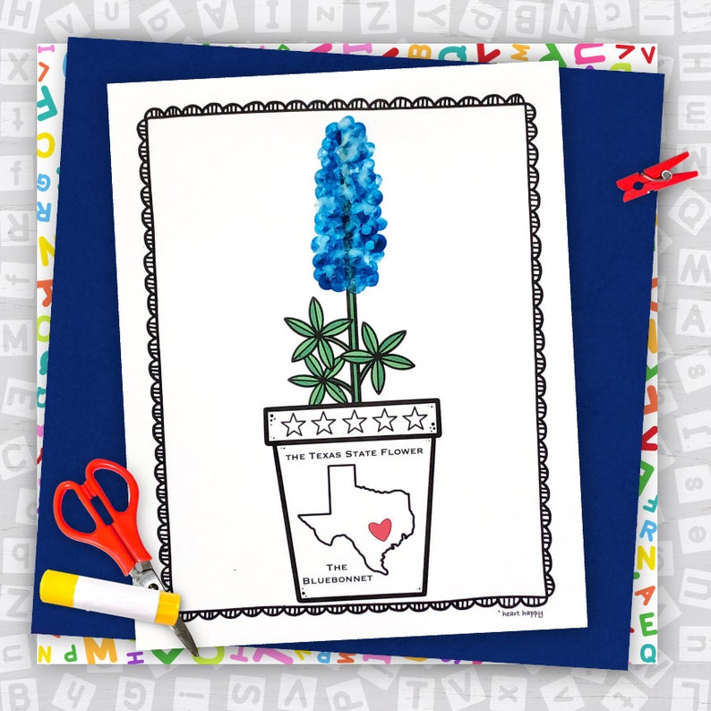 Bluebonnet Craft Kids Printable Craft Template Texas Craft - Etsy