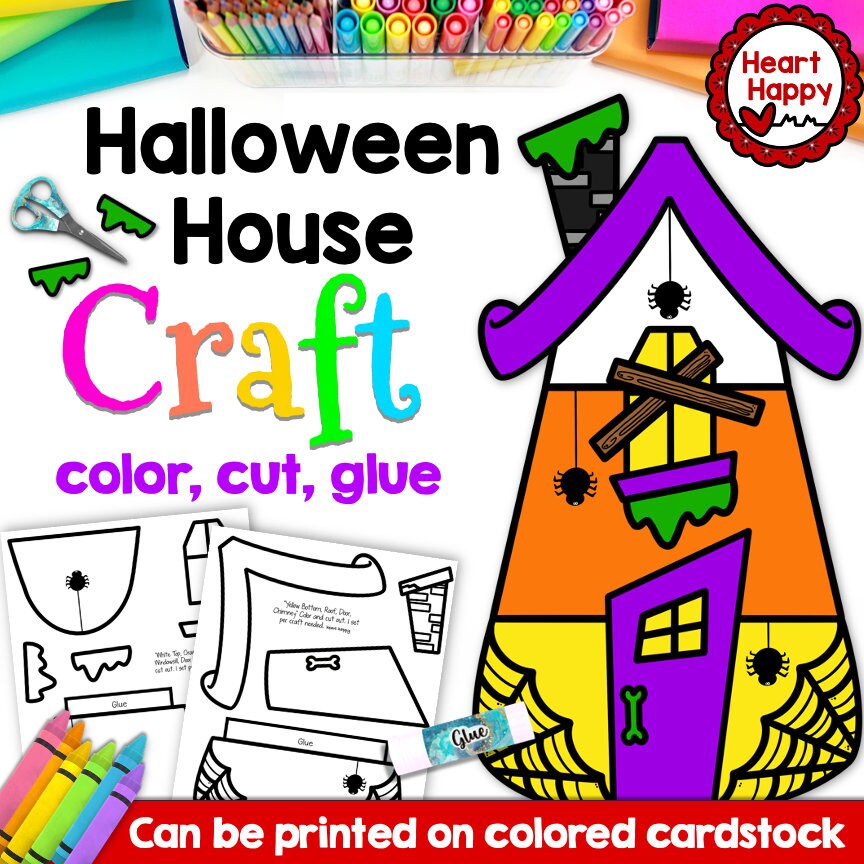 Haunted House, Candy Corn Kids Printable Craft Template, Halloween ...