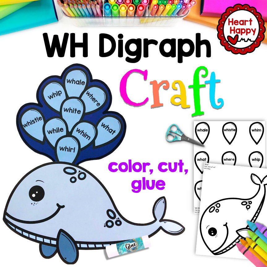 WH Digraph Craft, Kinder druckbare Bastelvorlage, Wal Handwerk, Phonics ...
