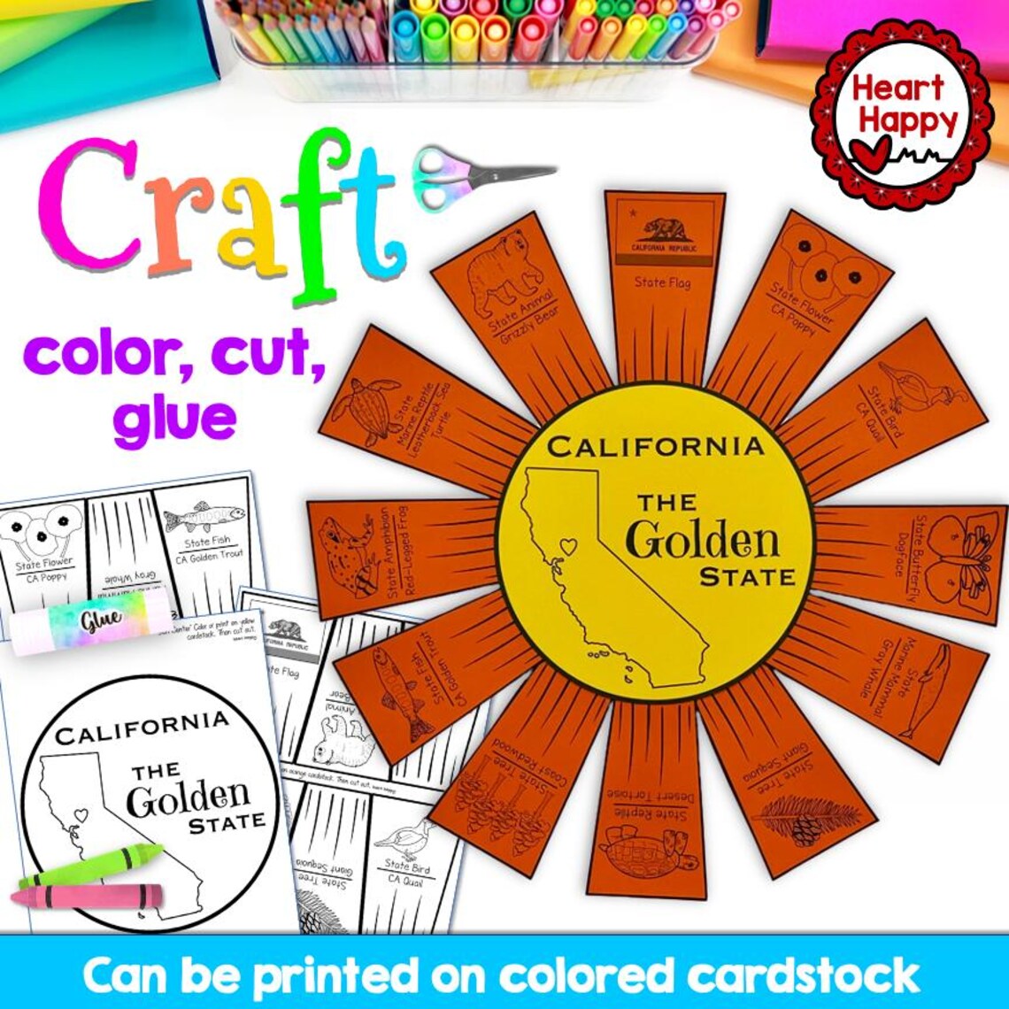 California State Symbols, Kids Printable Craft Template, 50 States, US ...