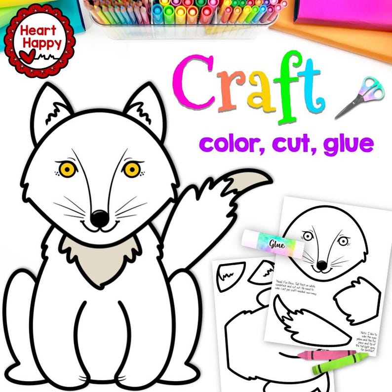 Arctic Fox Craft, Kids Printable Craft Template, Arctic Animals, Winter ...