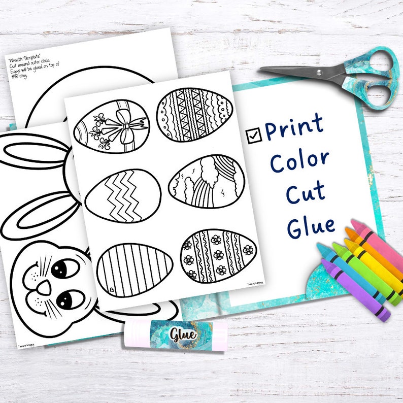 Easter Egg and Bunny Wreath Kids Printable Craft Template, Kids Easter ...