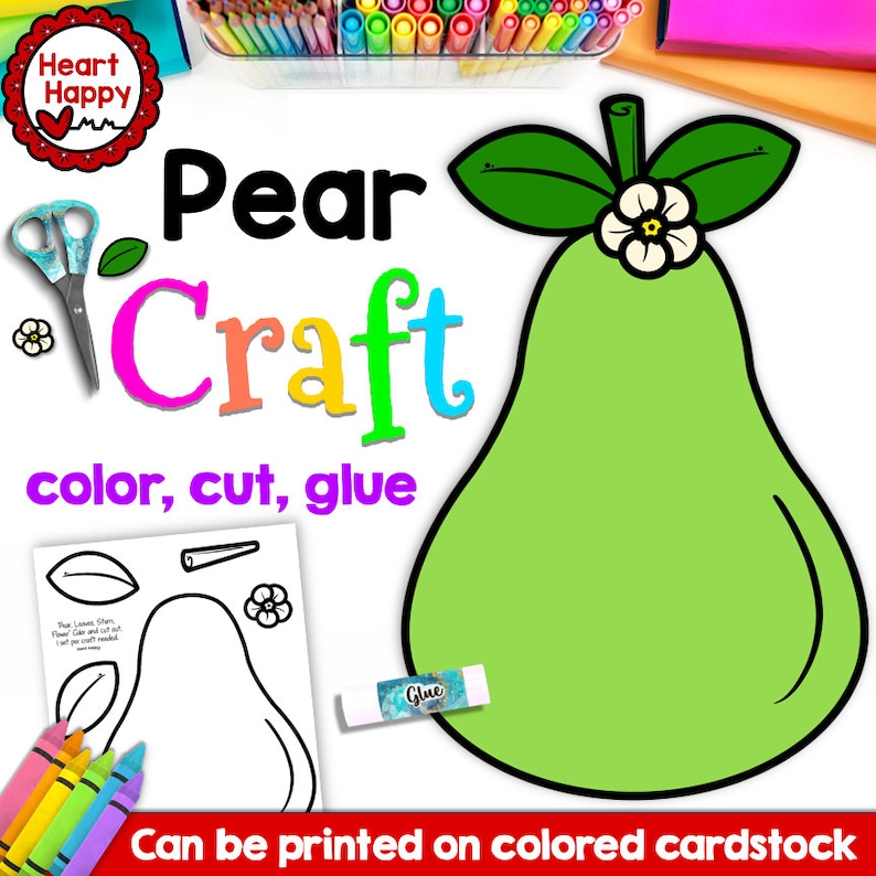 Pear Craft, Kids Printable Craft Template, Fruit Craft, Nutrition ...