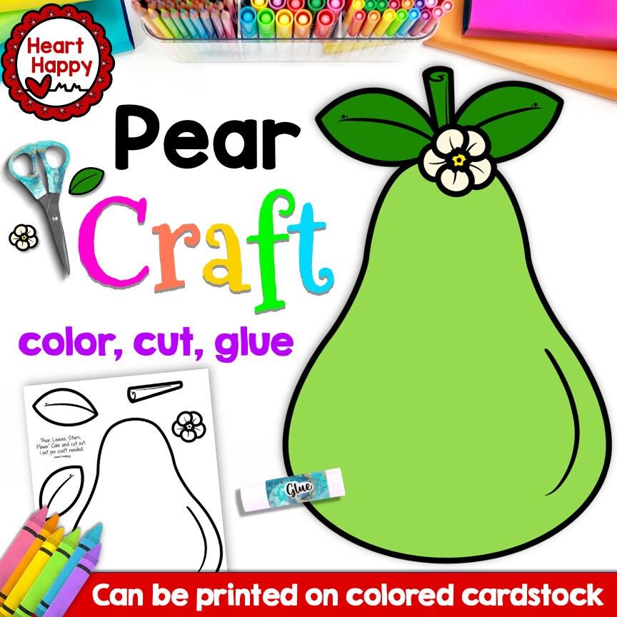 Pear Craft, Kids Printable Craft Template, Fruit Craft, Nutrition ...
