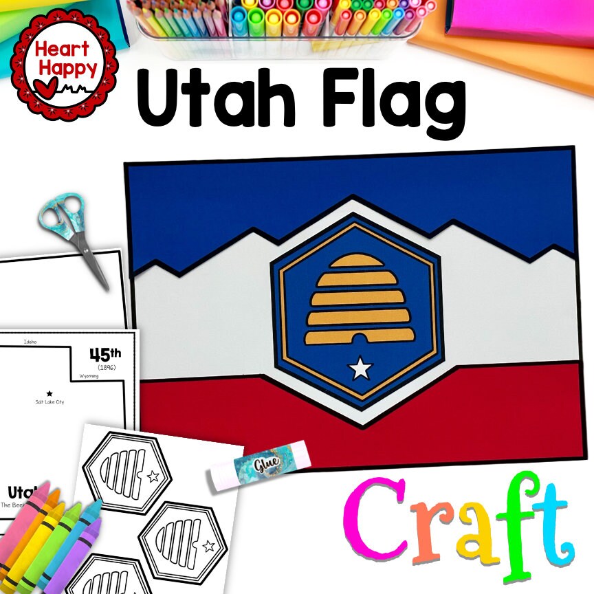 Utah Flag Craft, Kids Printable Craft Template, Utah State Symbols, 50 ...