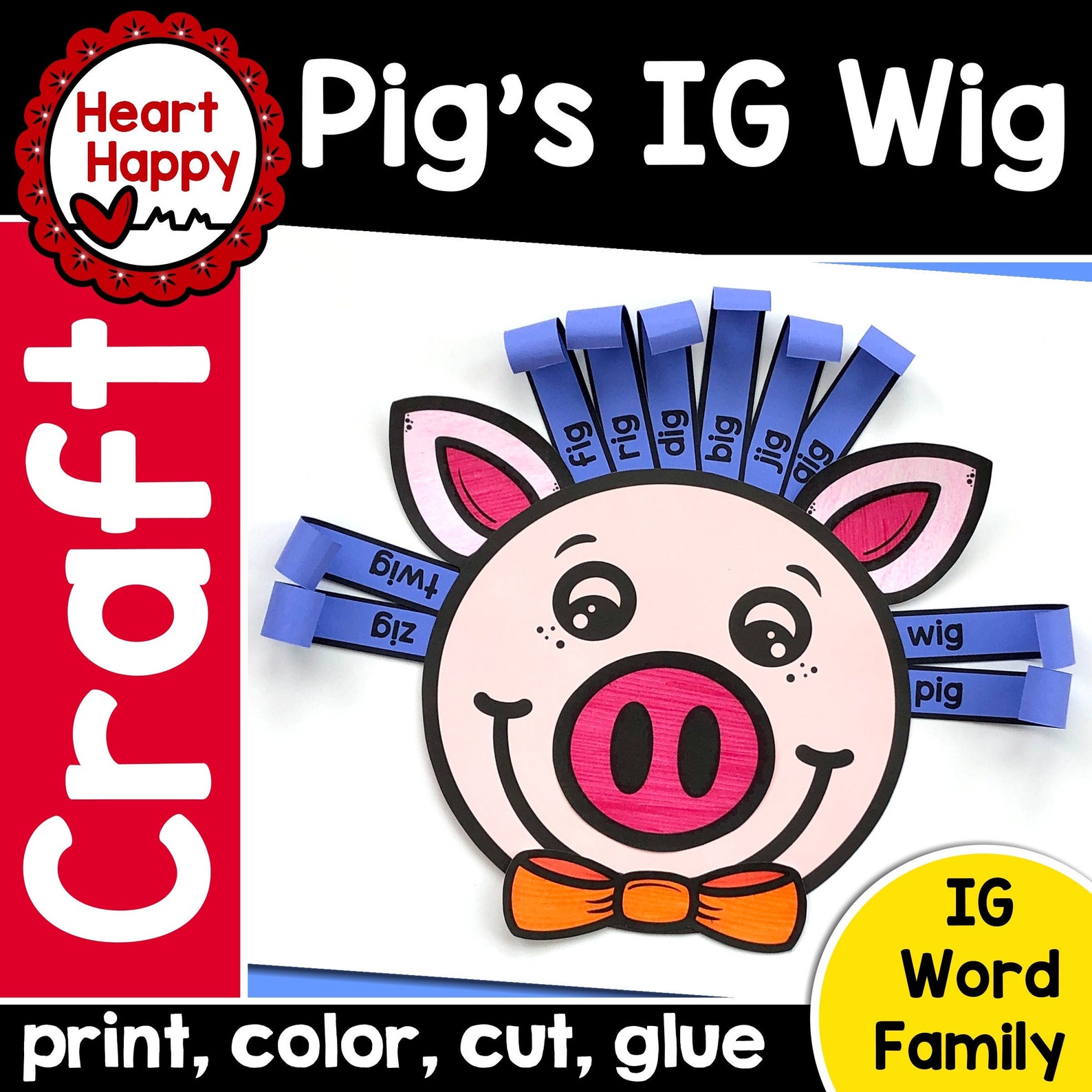 Pig's IG Wigshort I Craftig Word Family Craftprintable - Etsy