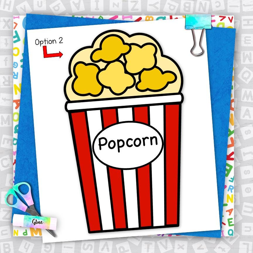 Popcorn Craft, Kids Printable Craft Template, Letter P, Homeschool ...
