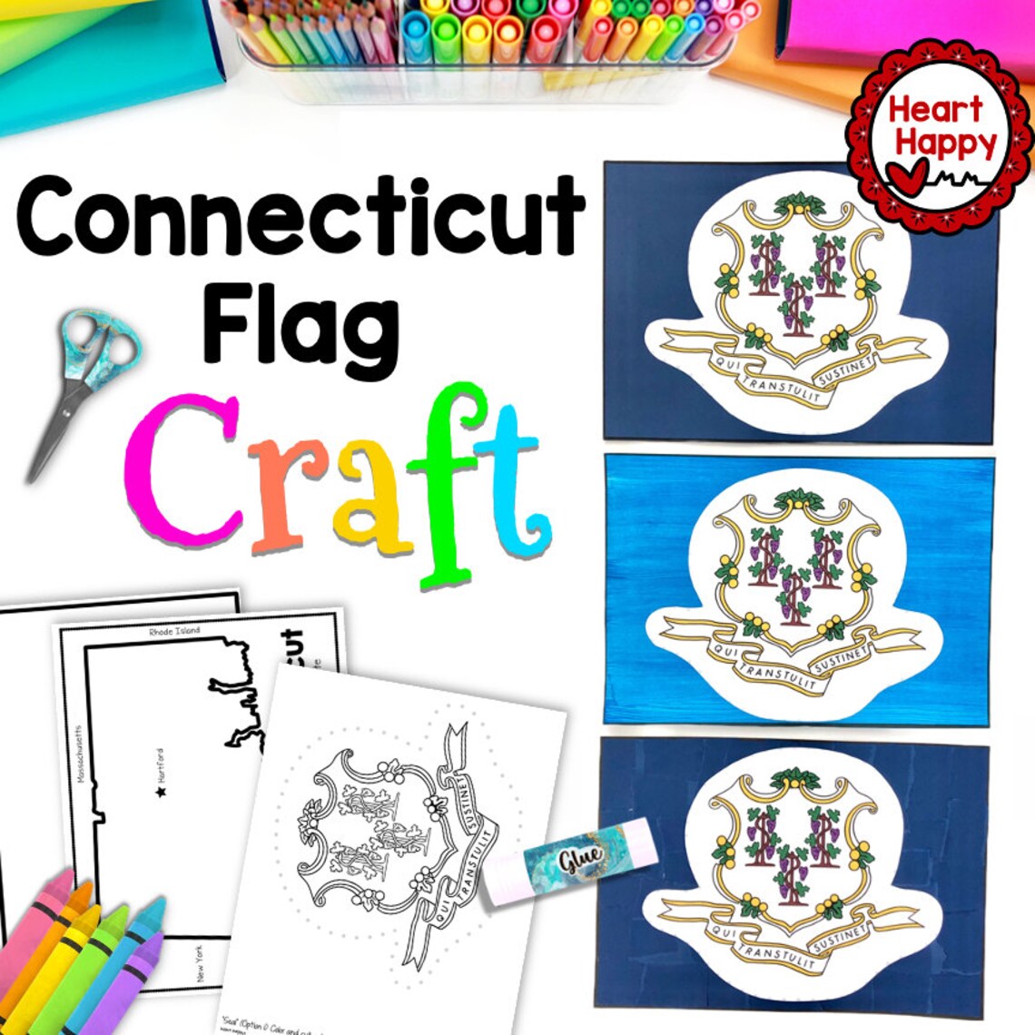 Connecticut Flag Craft, Kids Printable Craft Template, Connecticut ...