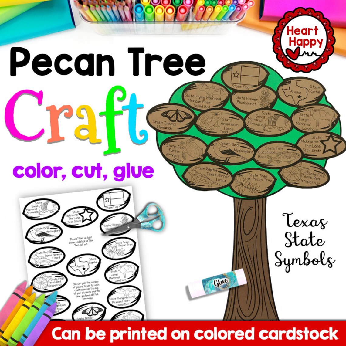 Texas State Symbols, Pecan Tree, Kids Printable Craft Template ...