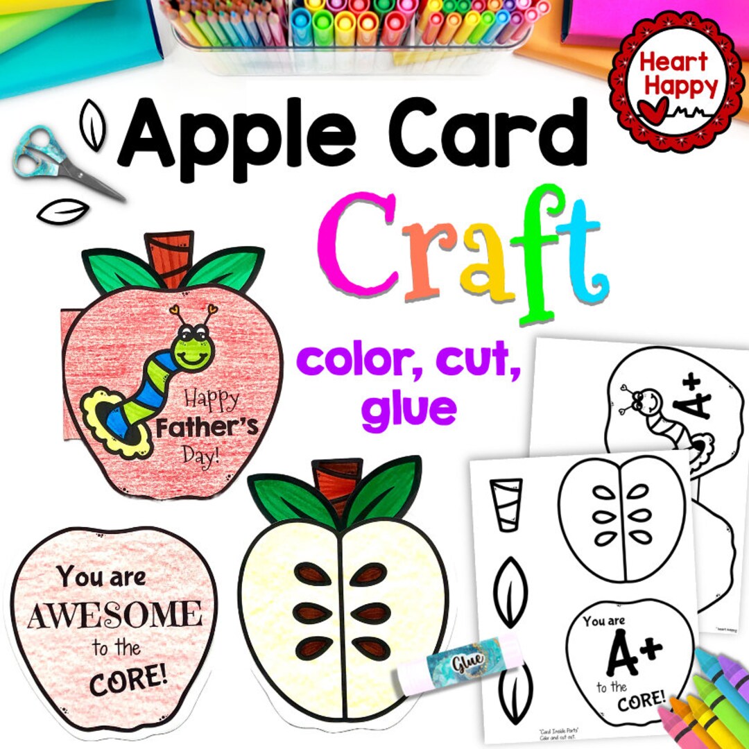 Apple Card Craft, Kids Printable Card Craft Template, Valentines ...