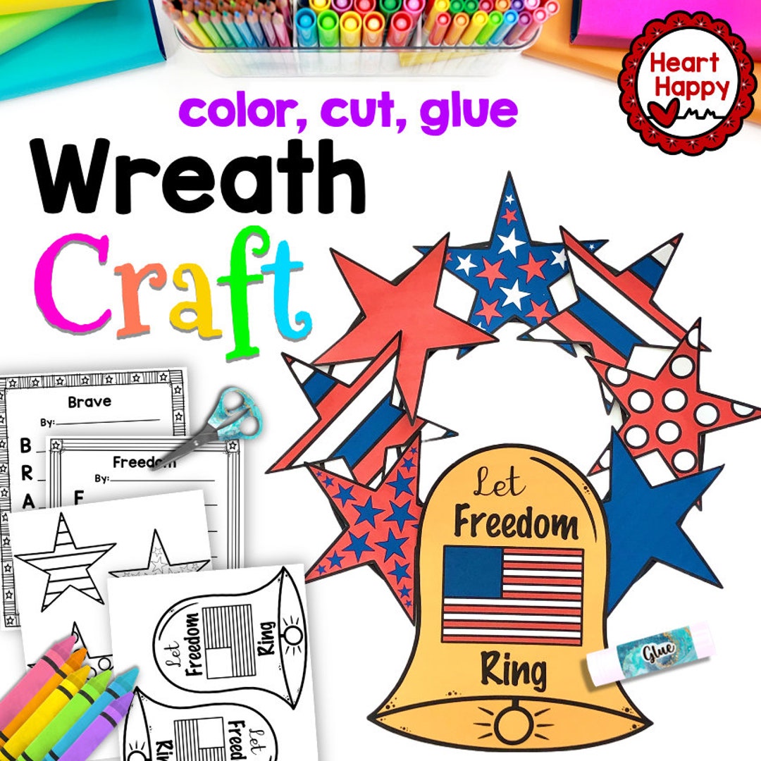 Patriotic Wreath Craft, Kids Printable Craft Template, Veterans Day ...