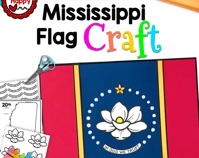 Mississippi Flag Craft, Kids Printable Craft Template, Mississippi ...