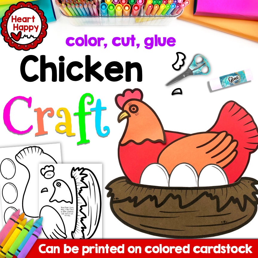 Chicken Craft, Hen Craft, Kids Printable Template, Farm Animals, Spring ...