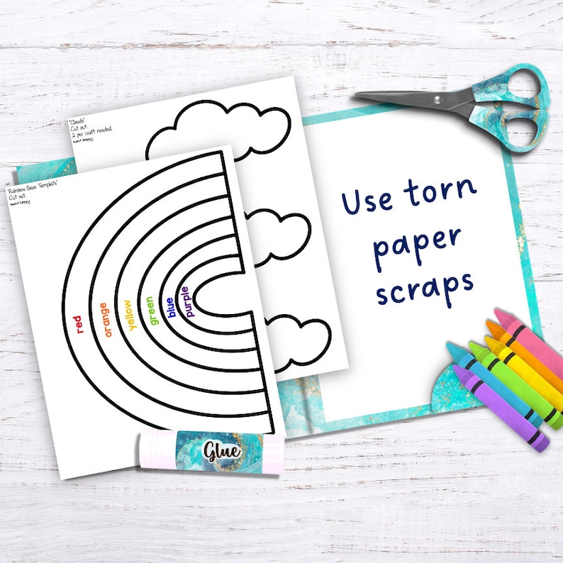 Rainbow Torn Paper Craft, Kids Printable Craft Template, Spring ...