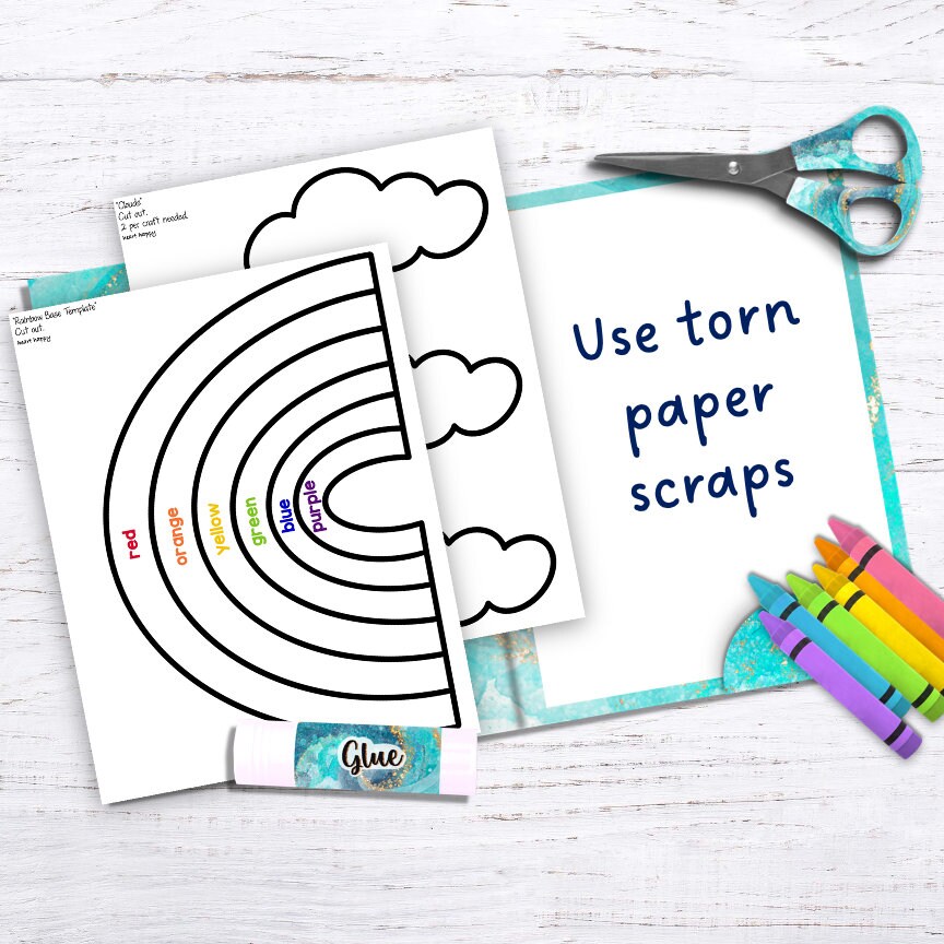 Rainbow Torn Paper Craft, Kids Printable Craft Template, Spring ...