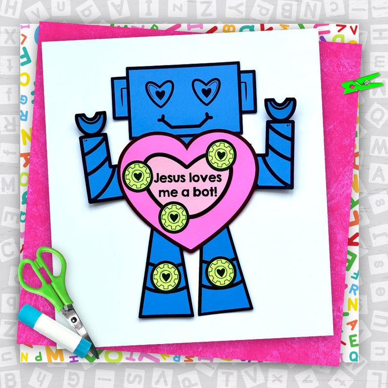 Valentine's Religious Robot Kids Printable Craft Template, Robot Craft ...