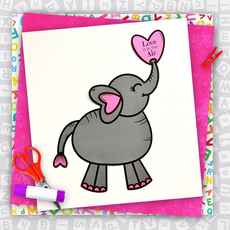 Valentine's Kids Printable Craft Template, Elephant Craft, Mother's Day ...
