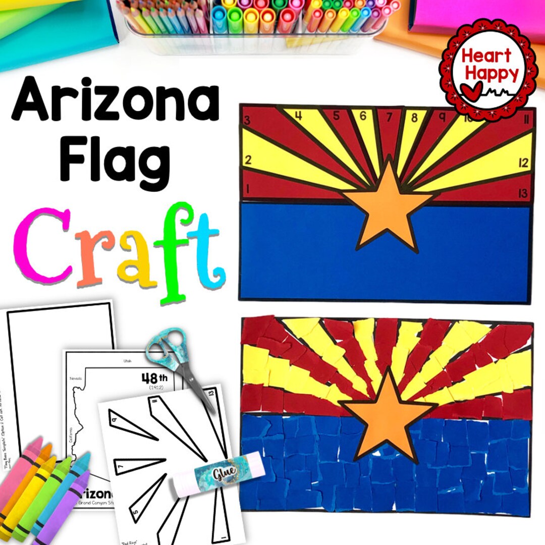 Arizona Flag Craft, Kids Printable Craft Template, Arizona State ...