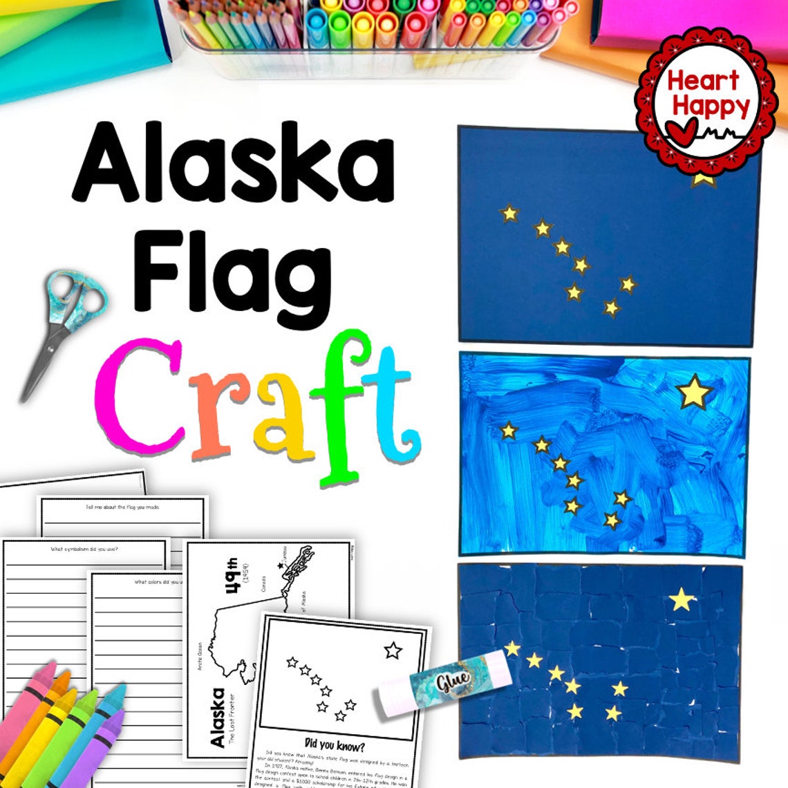 Alaska Flag Craft, Kids Printable Craft Template, Alaska State Symbols ...