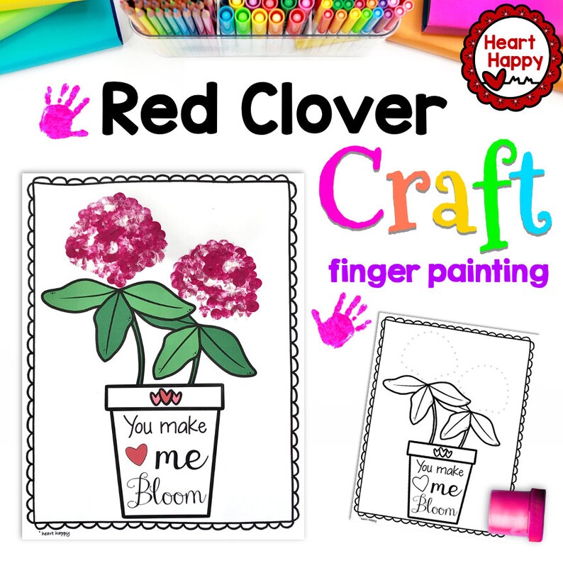Red Clover Kids Printable Craft Template, Vermont State Symbol, Finger ...