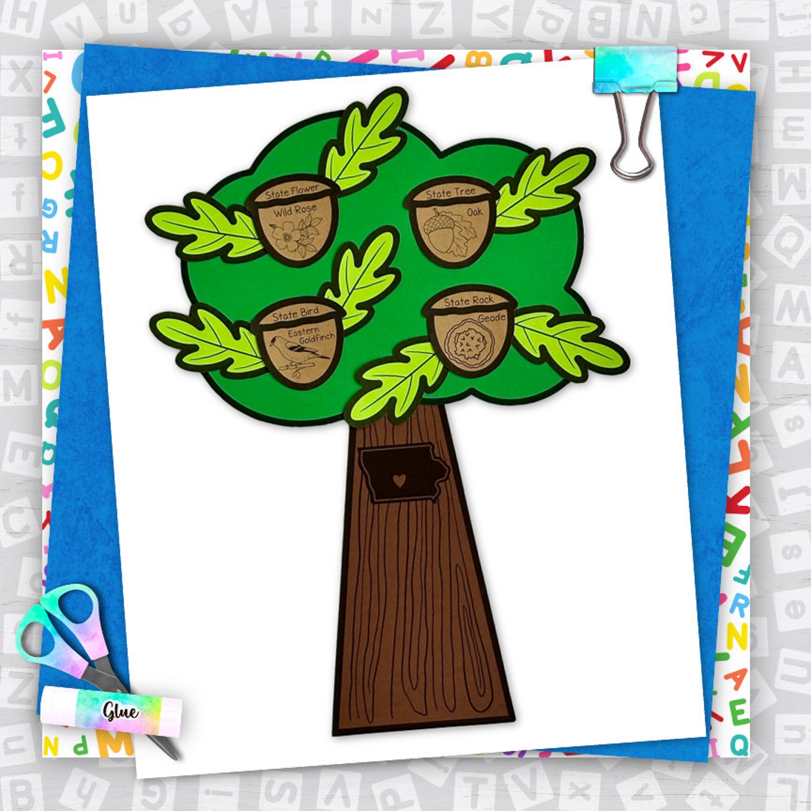 Iowa State Symbols, Oak Tree, Kids Printable Craft Template, Homeschool ...