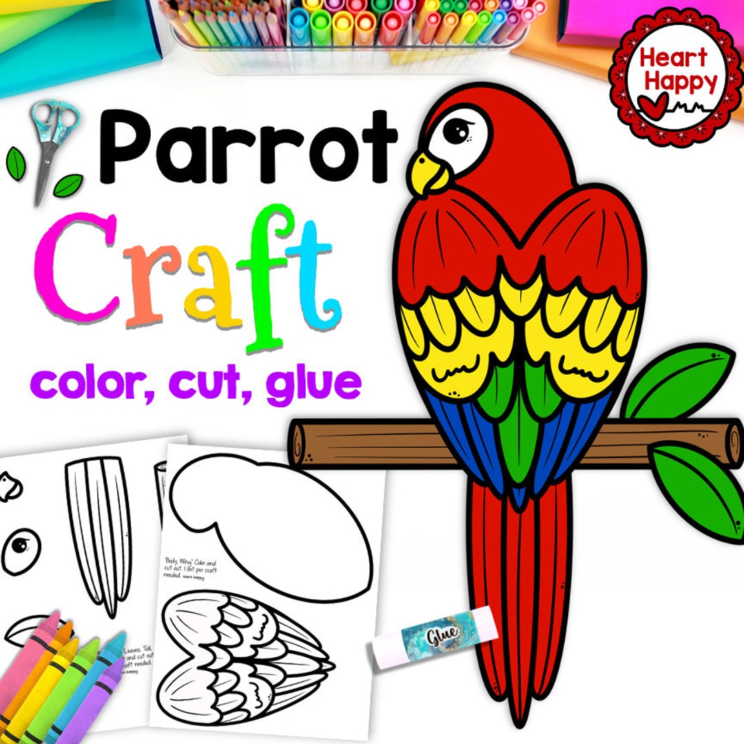 Parrot Printable Kids Craft Template, Rainforest Animals, Zoo Animals ...