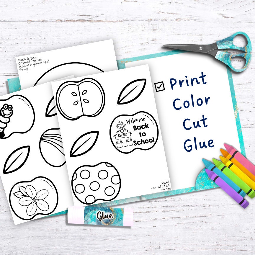 Apple Wreath, Kids Printable Craft Template, Fall Craft, Back to School ...