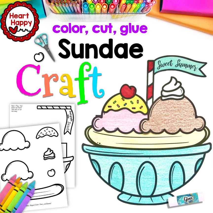 Ice Cream Sundae Craft, Kids Printable Craft Template, Summer, Teacher ...