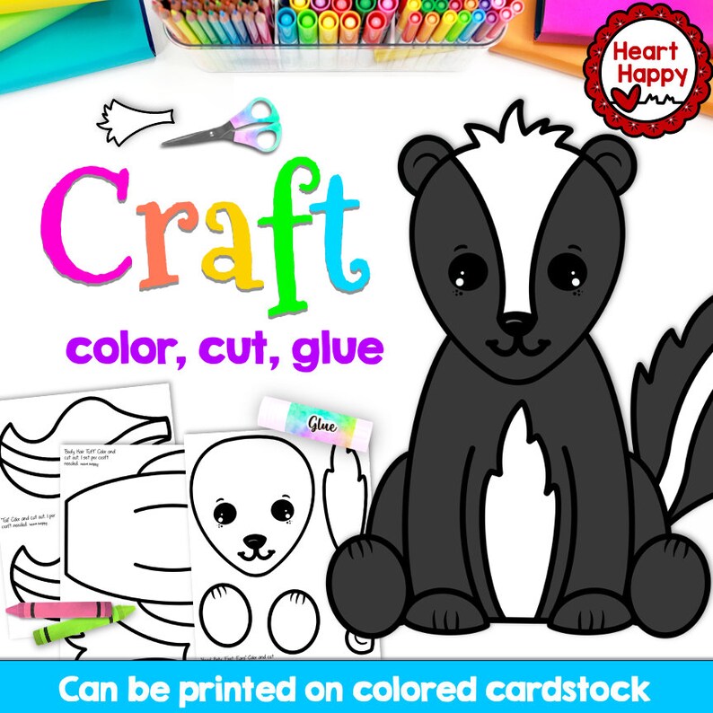 Skunk Craft, Printable Kids Craft Template, Forest Animals, Woodland ...