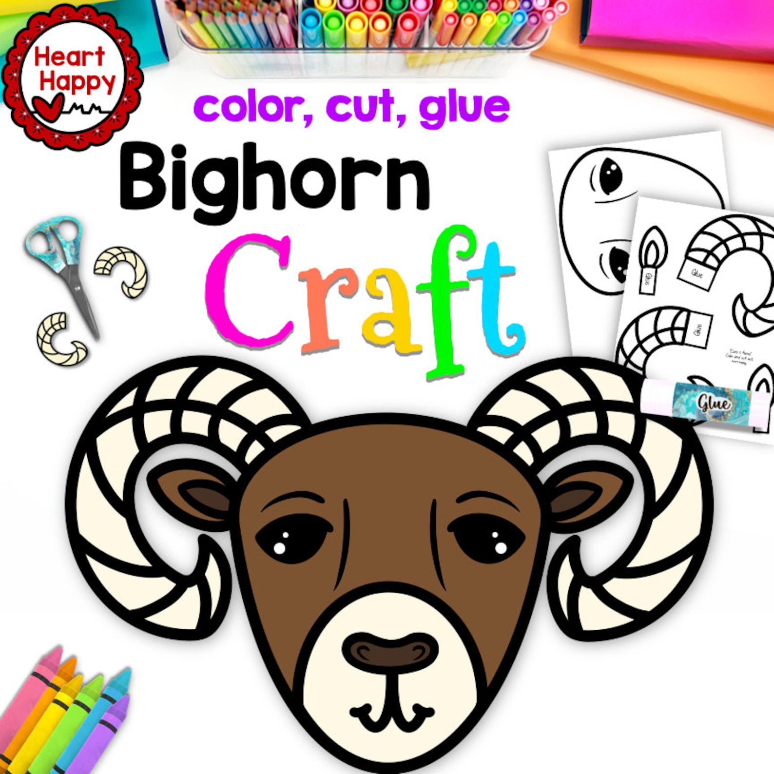 Bighorn Sheep, Kids Printable Craft Template, Ram Craft, Colorado ...