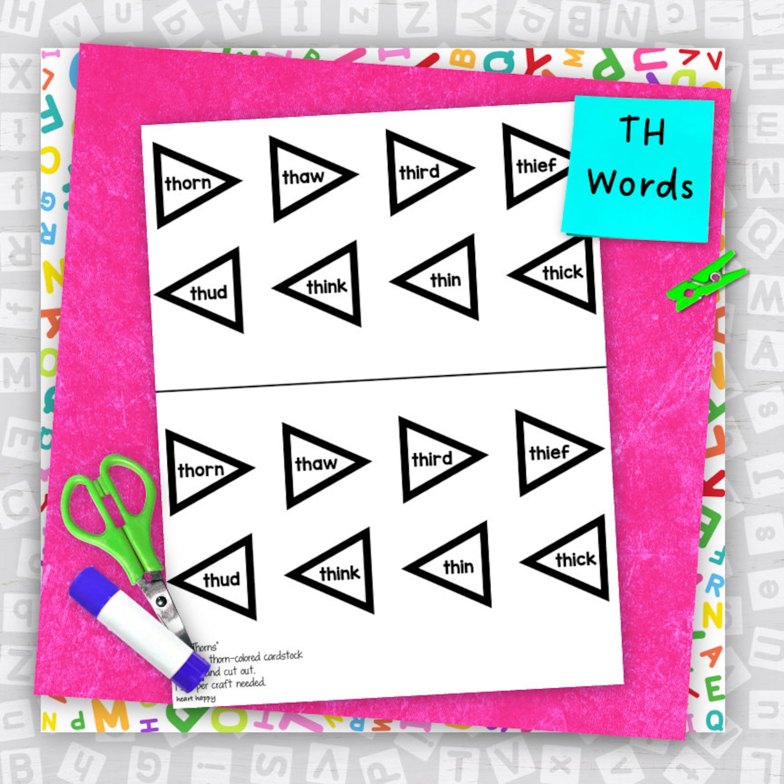 TH Digraph Craft, Kids Printable Craft Template, Rose Craft, Phonics ...