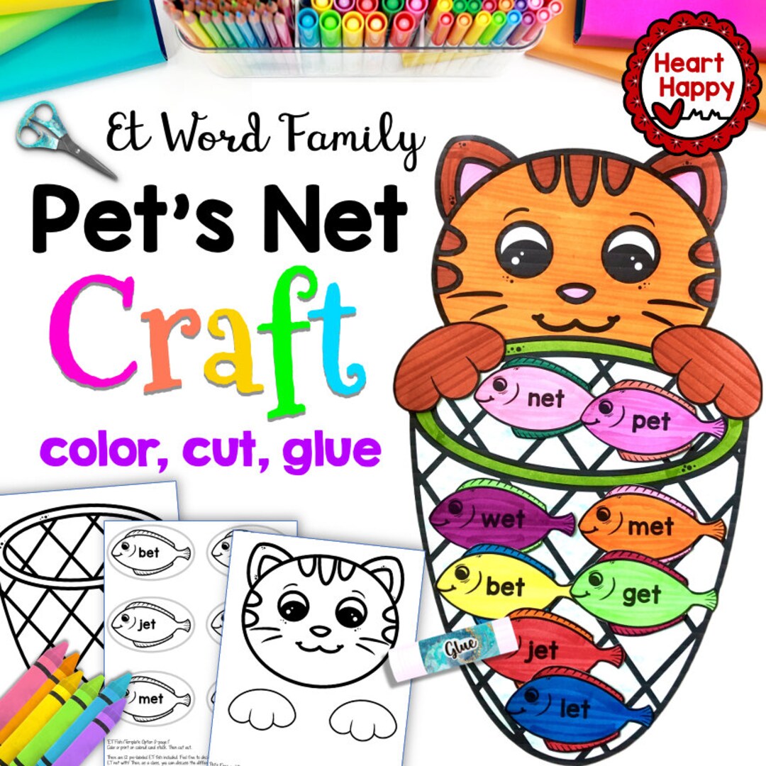 Short E Craft, ET Word Family Craft, Pet's ET Net, Printable Kids Craft ...