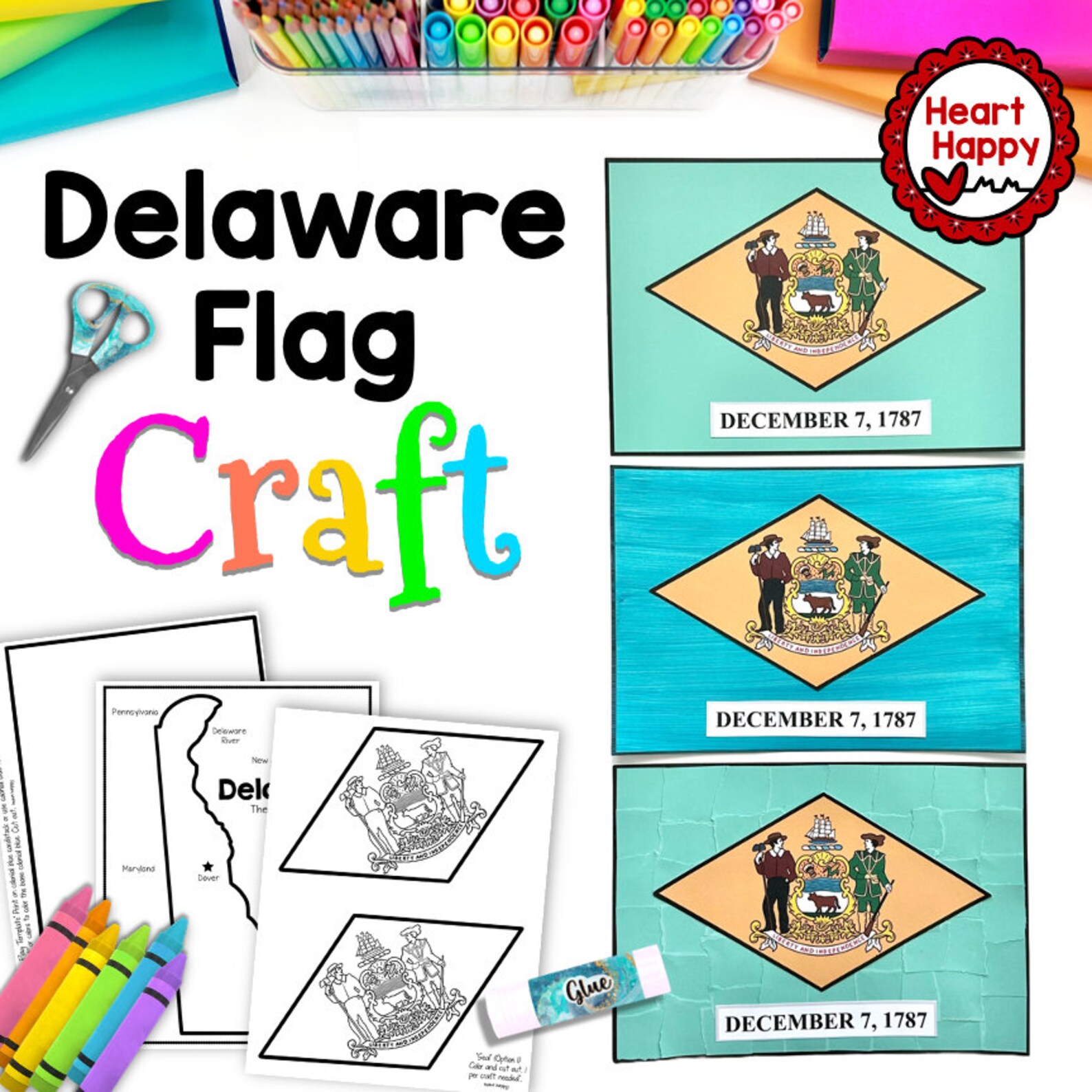 Delaware Flag Craft, Kids Printable Craft Template, Delaware State ...